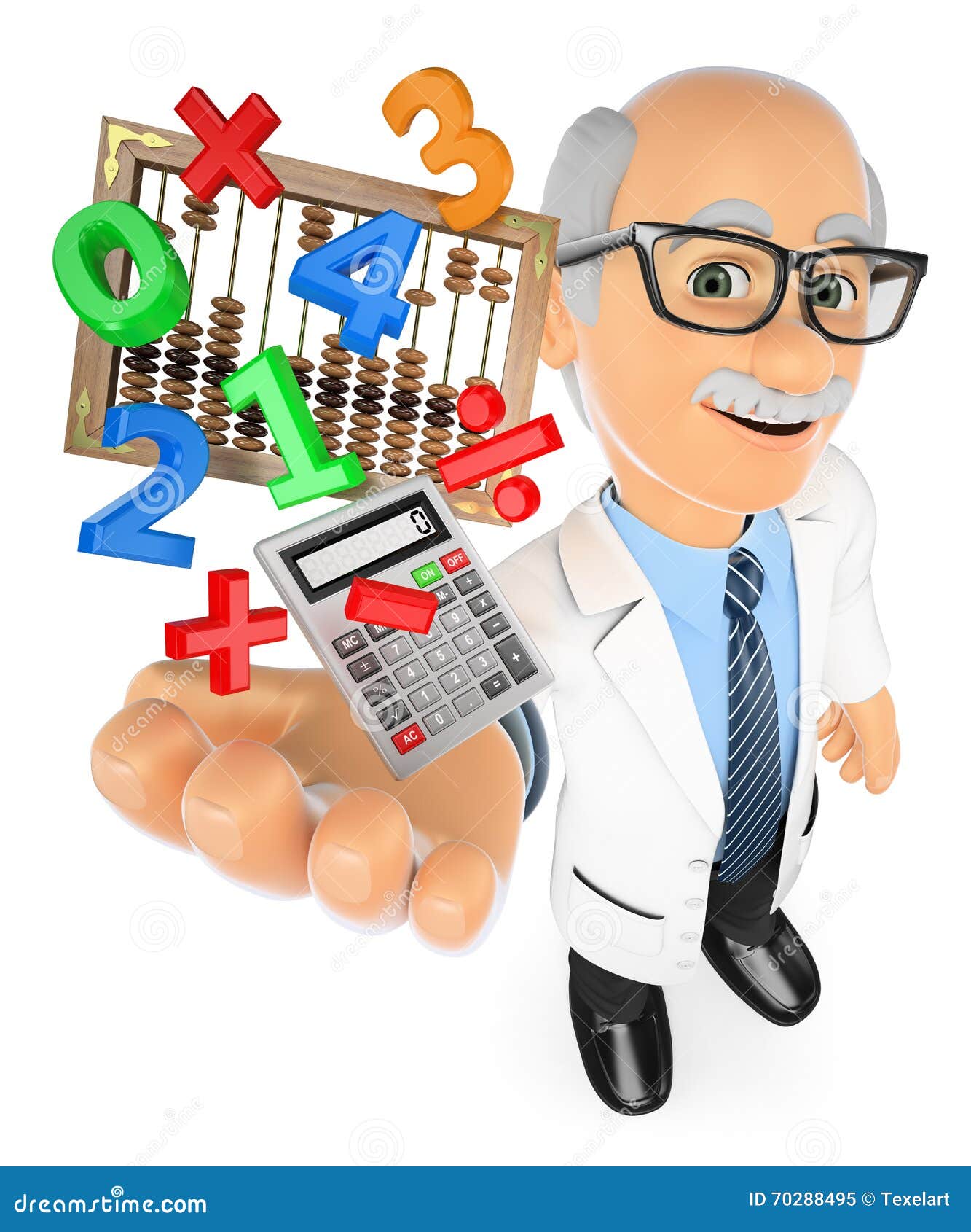 Professeur De Maths 3D Avec La Calculatrice Et L'abaque Illustration ...