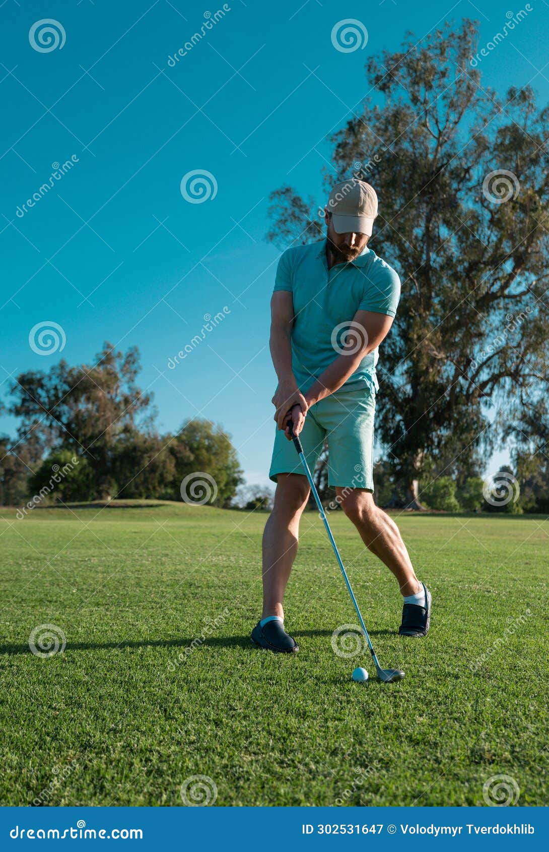 Professinal Golf Player on Golf Course. Golfer Taking a Shot. Stock ...