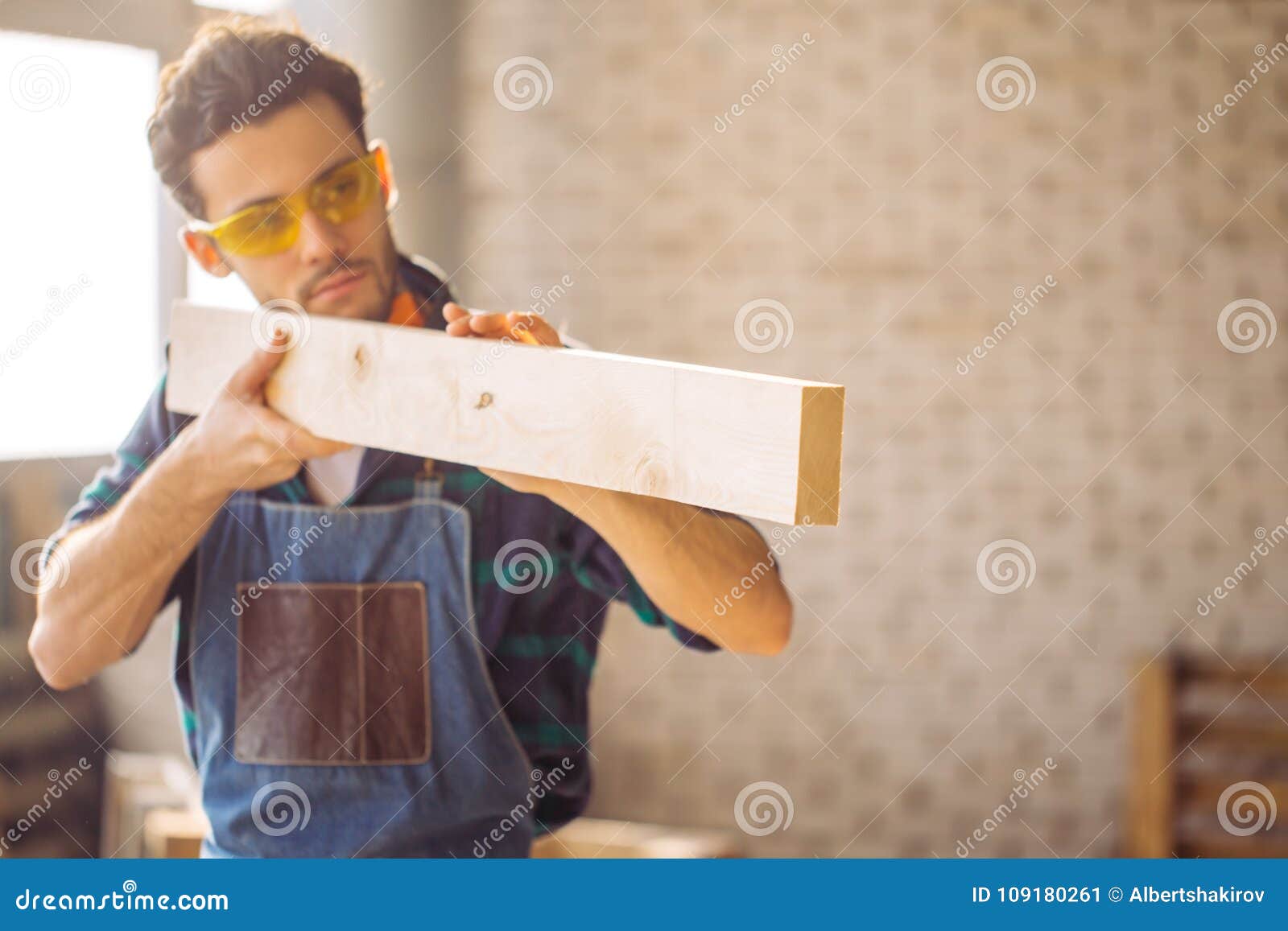 Carpenter Testing Wood Plank Evenness at Workshop Stock Image - Image ...