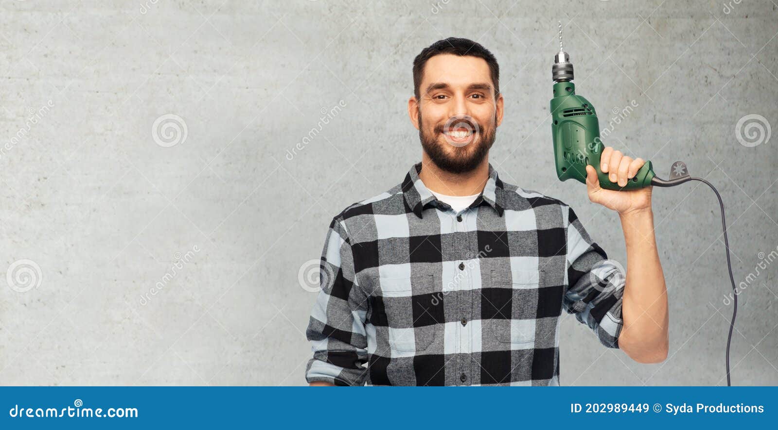 Happy Man, Worker or Builder with Drill Stock Image - Image of ...