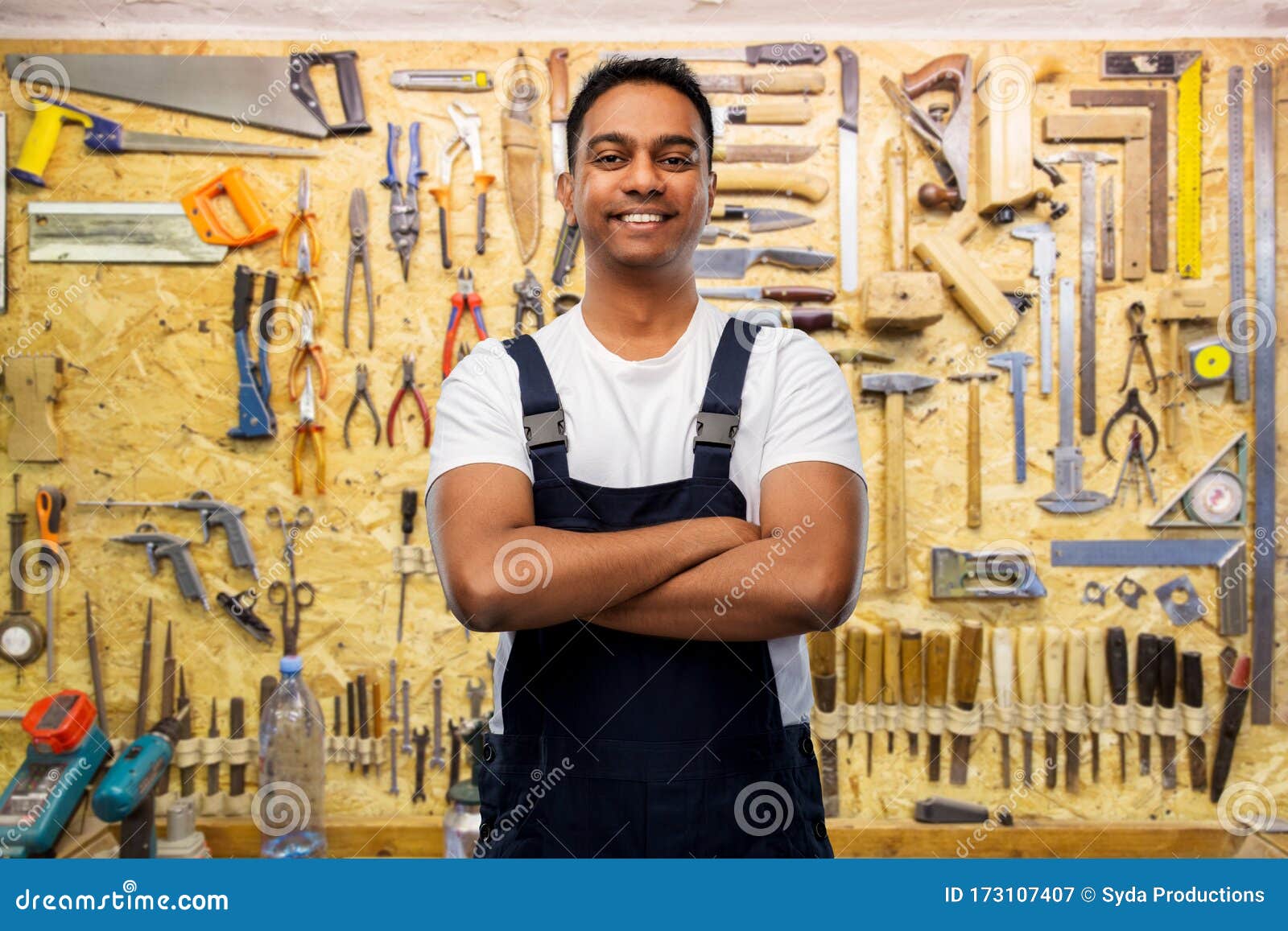 Happy Indian Worker or Builder with Crossed Arms Stock Image - Image of ...