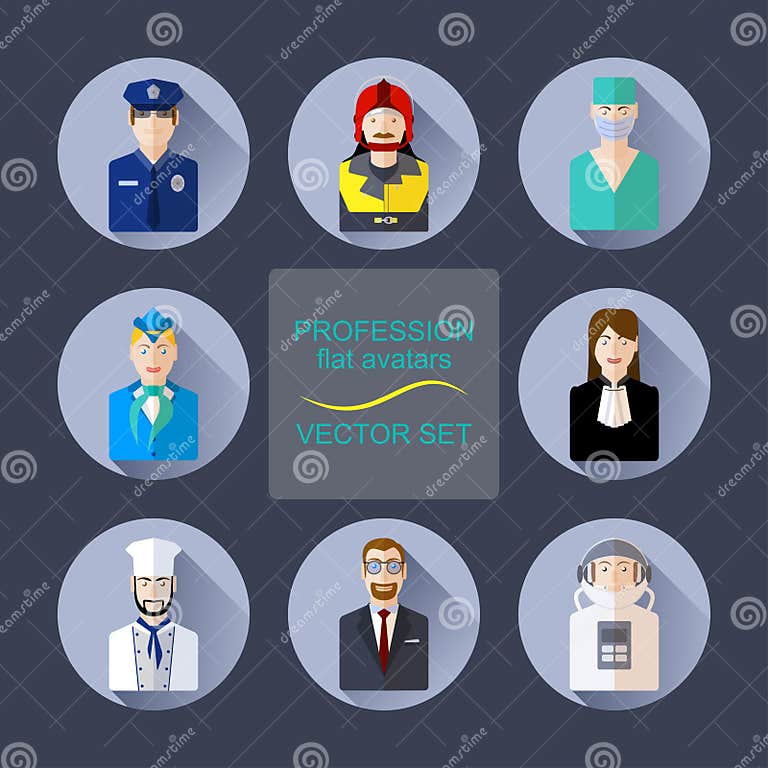 Profession Flat Avatars with Shadows Vector Set. Various Professions ...