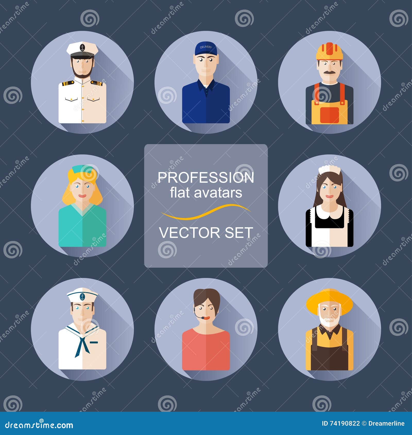 Profession Flat Avatars with Shadows Vector Set. Various Professions ...