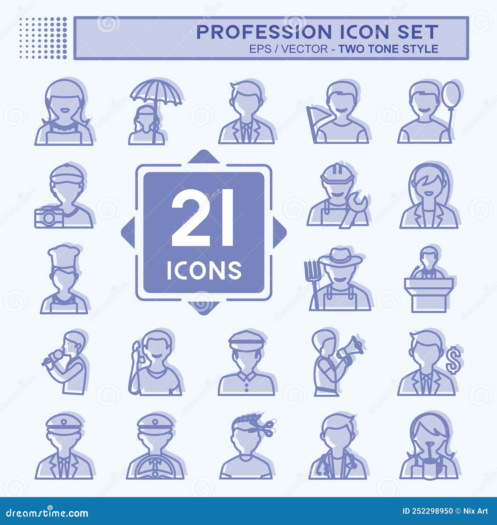 Profession Icon Set in Trendy Two Tone Style Isolated on Soft Blue ...
