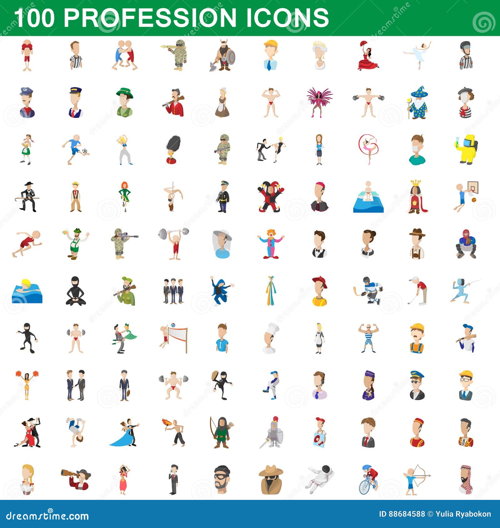 100 Profession Icons Set, Cartoon Style Stock Vector - Illustration of ...