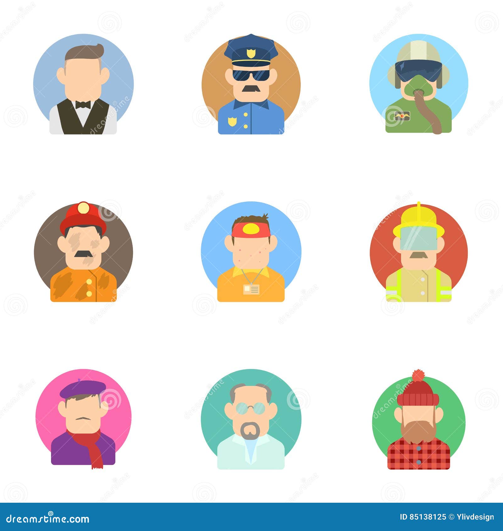 Profession Icons Set, Flat Style Stock Vector - Illustration of ...