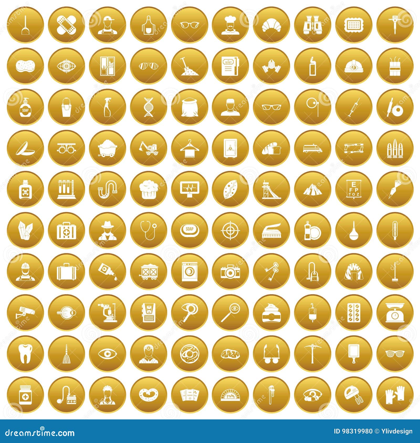 100 Profession Icons Set Gold Stock Vector - Illustration of camera ...