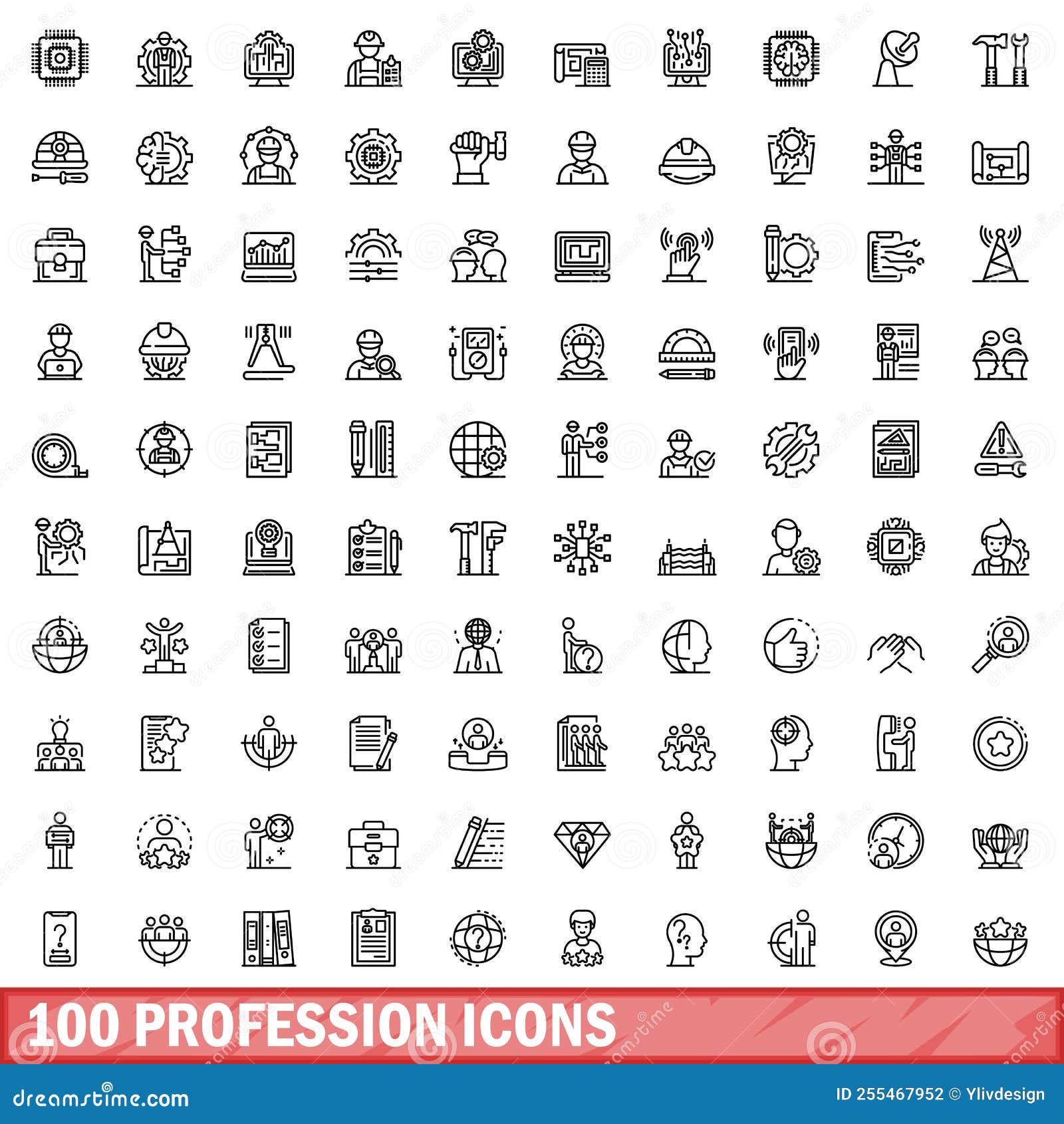 100 Profession Icons Set, Outline Style Stock Vector - Illustration of ...