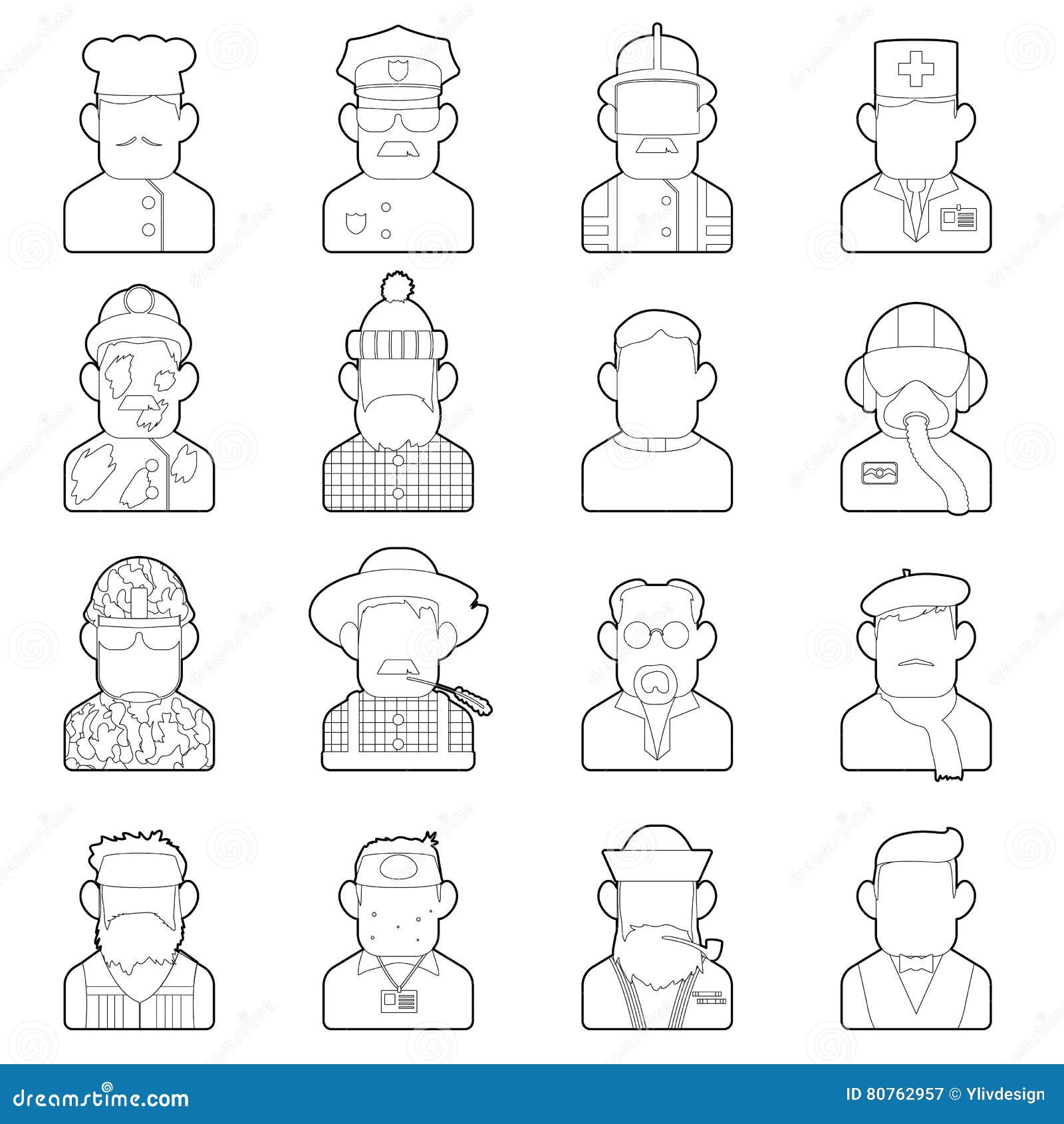 Profession Icons Set, Outline Style Stock Vector - Illustration of ...