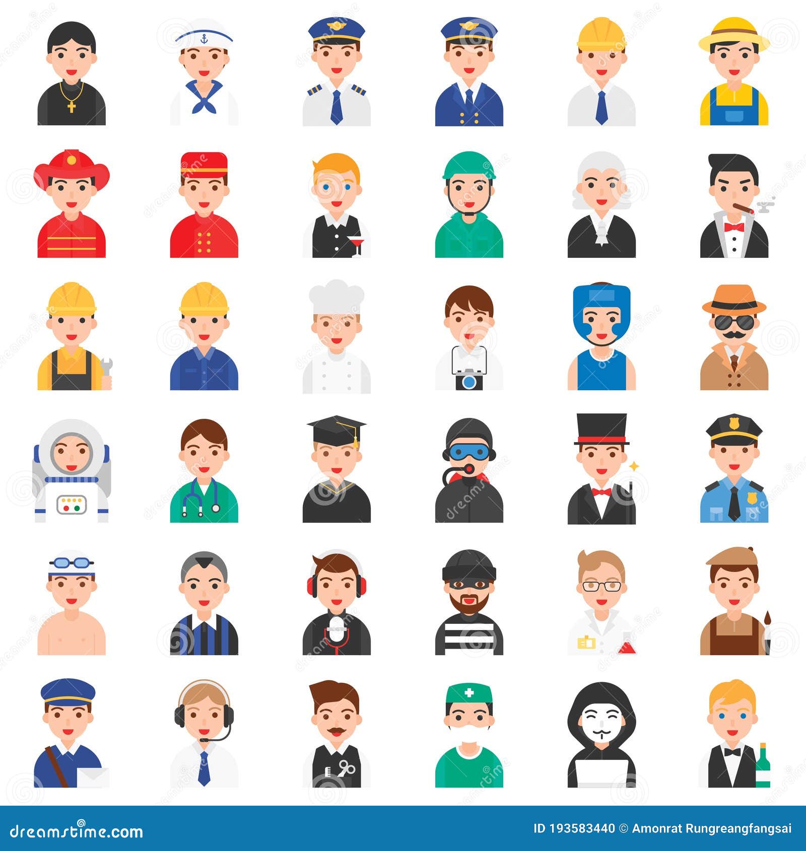 Profession and Job Related Icon Set 1, Male Version Stock Vector ...