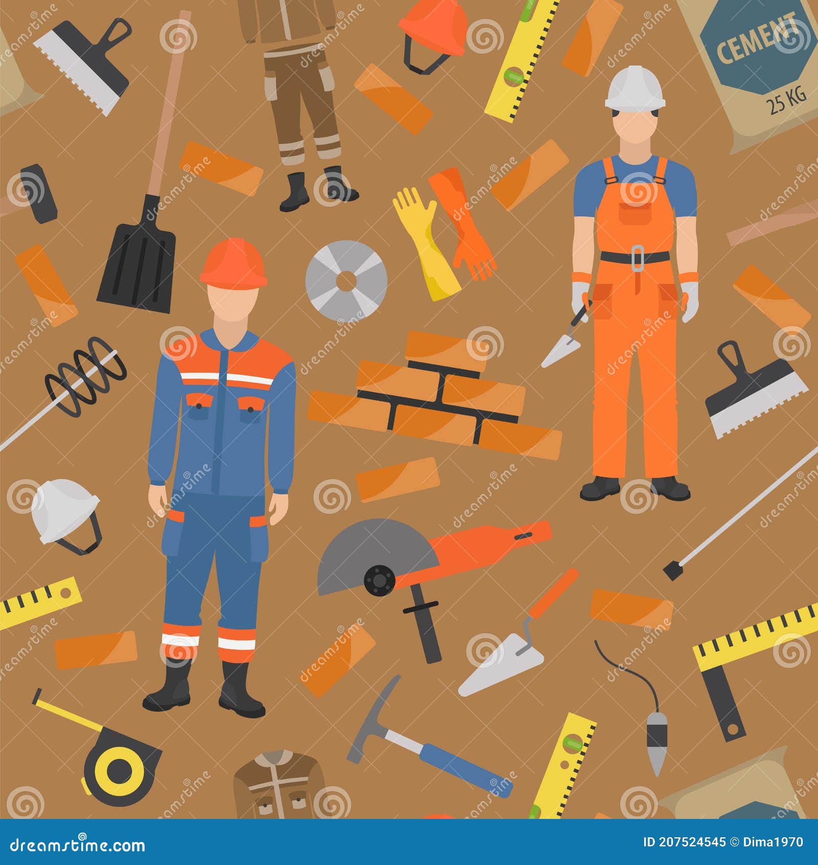 Profession and Occupation Set. Bricklayer, Brick Mason Tools and ...