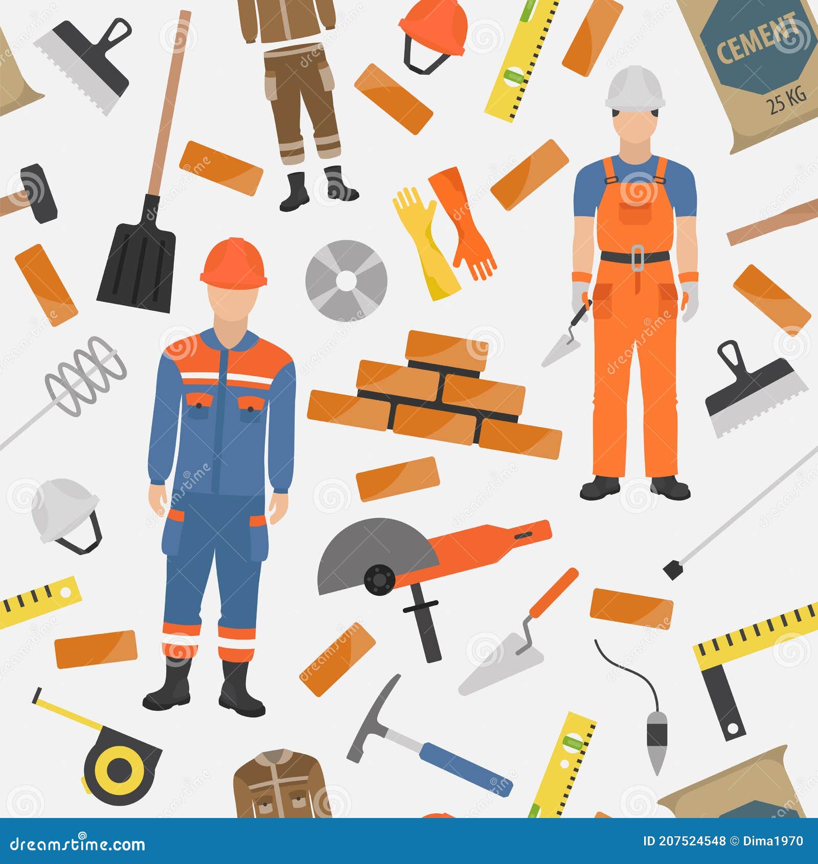 Profession and Occupation Set. Bricklayer, Brick Mason Tools and ...