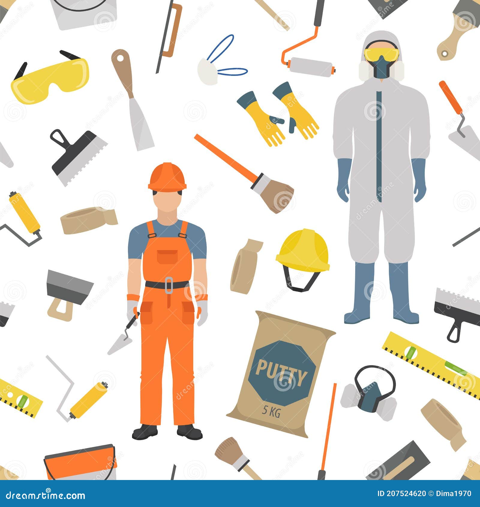 Profession and Occupation Set. Plasterer and Painter Tools and ...