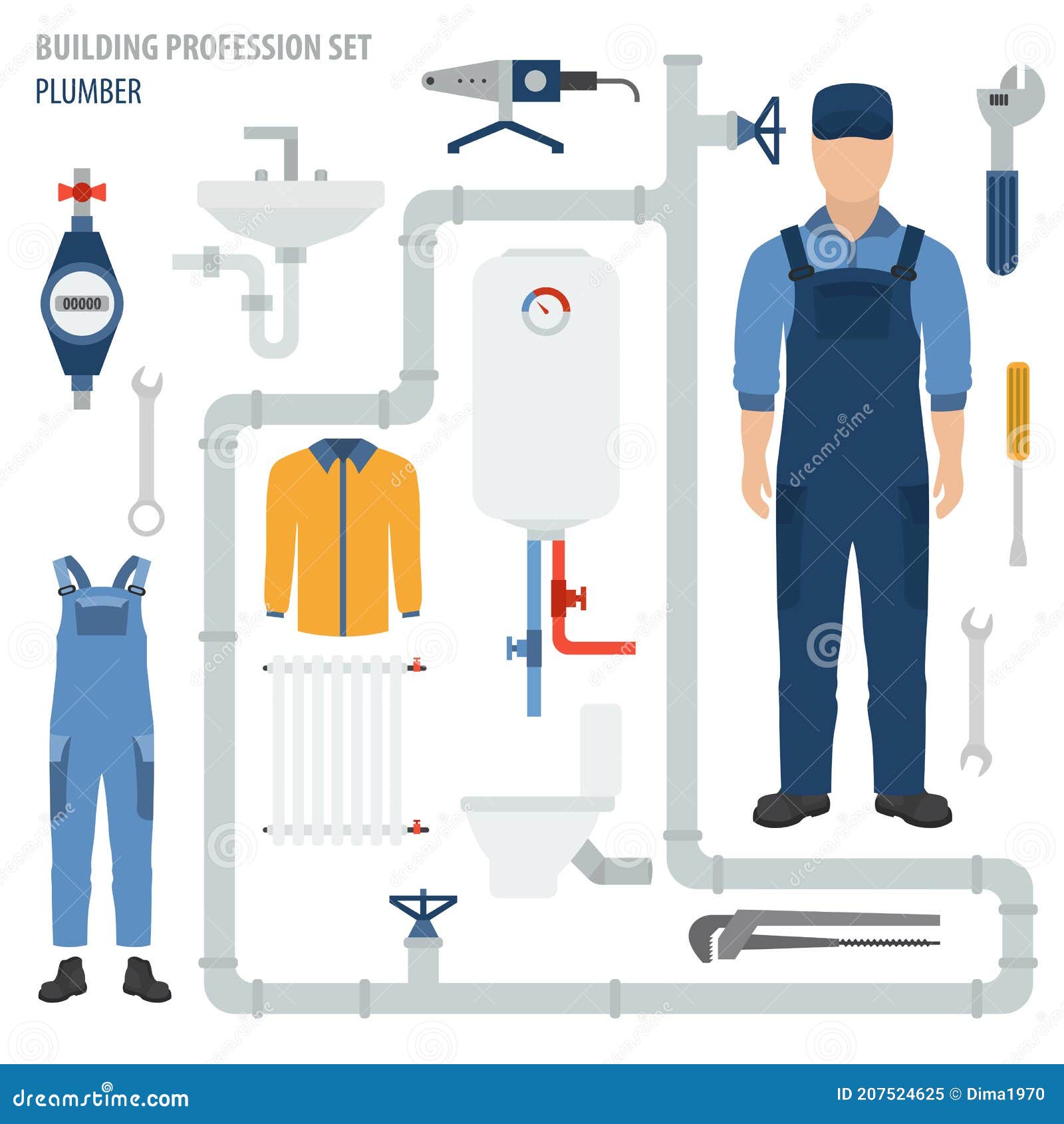 Profession and Occupation Set. Plumber Tools and Equipment Stock Vector ...