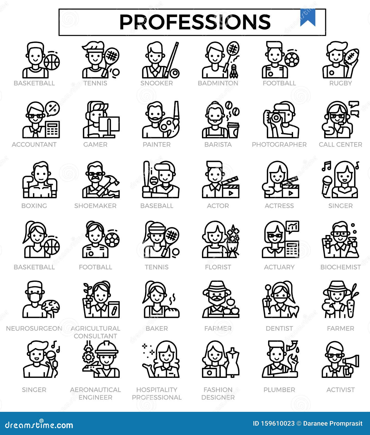 Profession Outline Icon Set Stock Illustration - Illustration of ...