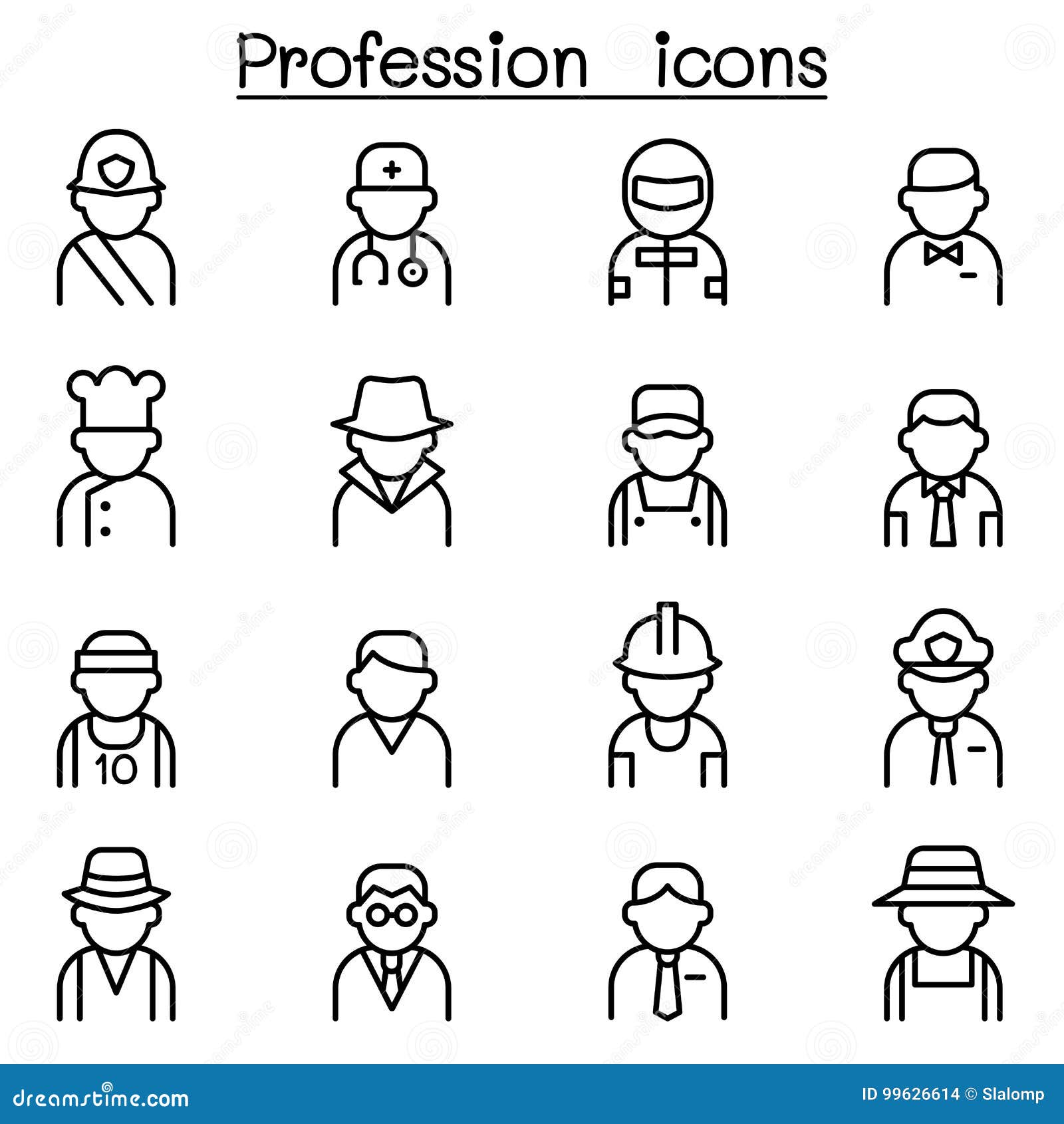 Profession & Career Icon Set in Thin Line Style Stock Vector ...