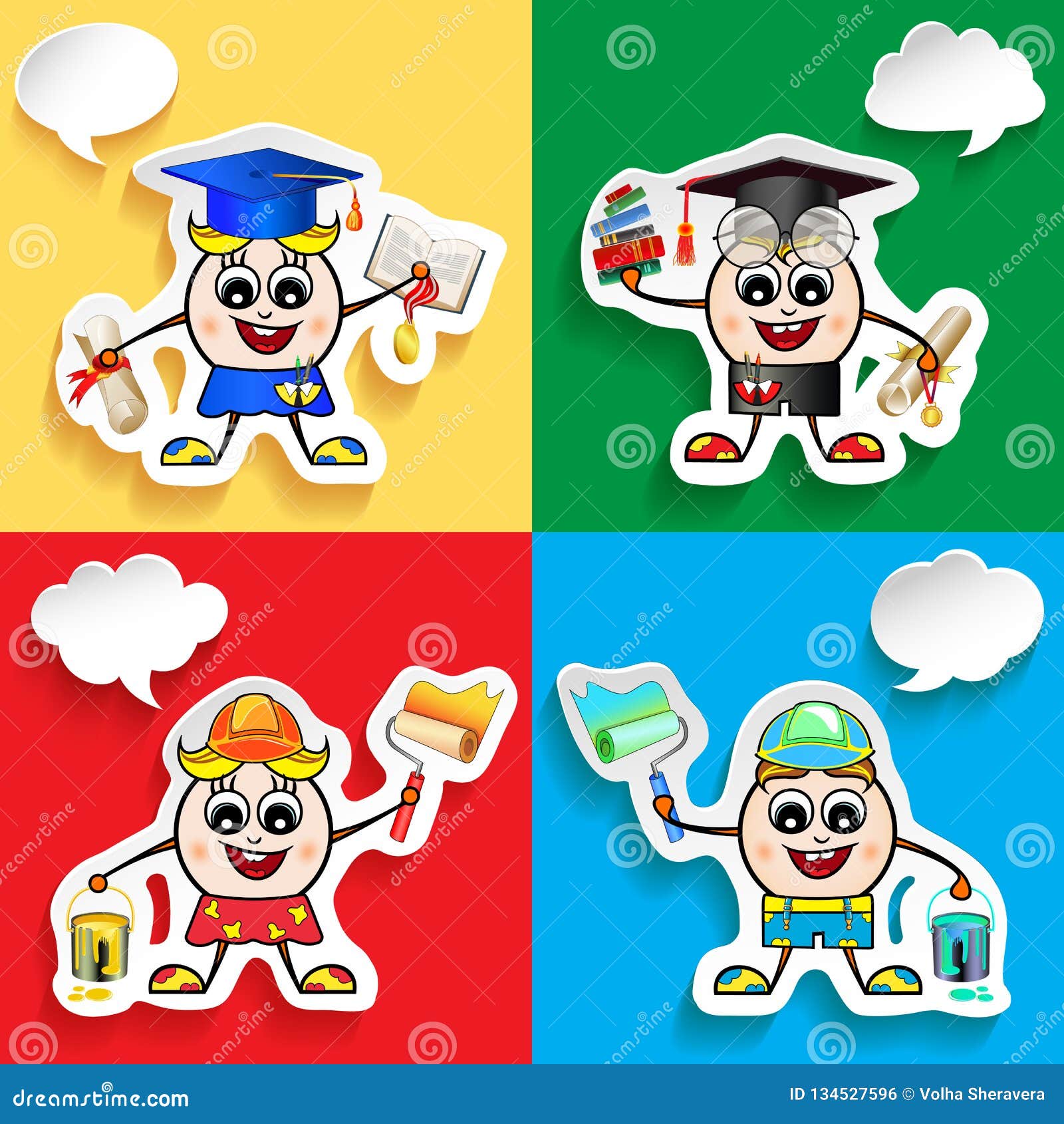 Profession and Stuff Characters Set with Speech Bubbles.Graduate ...