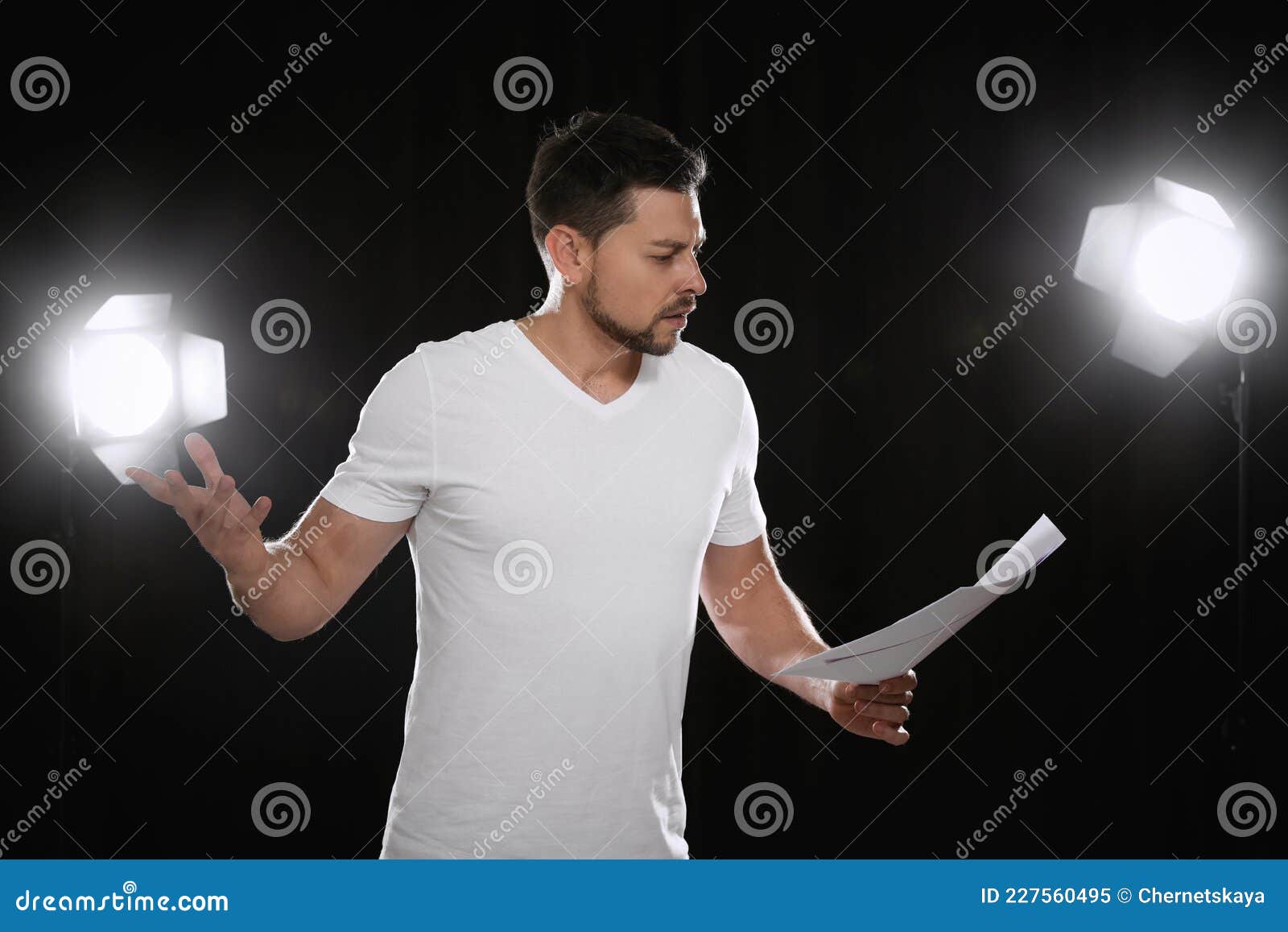 Professional Actor Reading His Script during Rehearsal in Theatre Stock ...