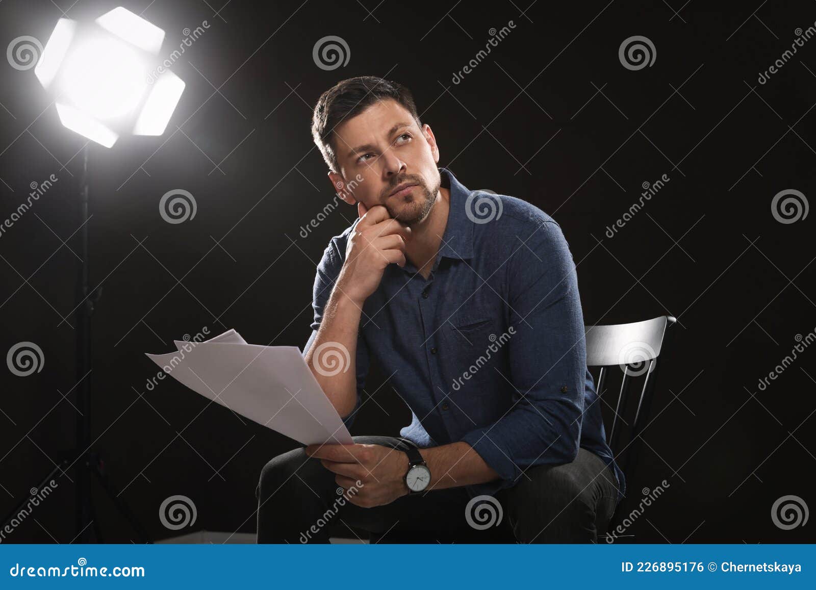 Professional Actor Reading His Script during Rehearsal in Theatre Stock ...