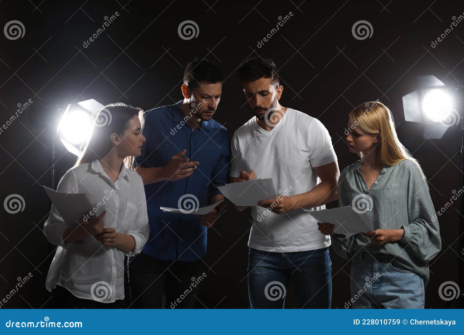 Professional Actors Reading Their Scripts during Rehearsal in Theatre ...
