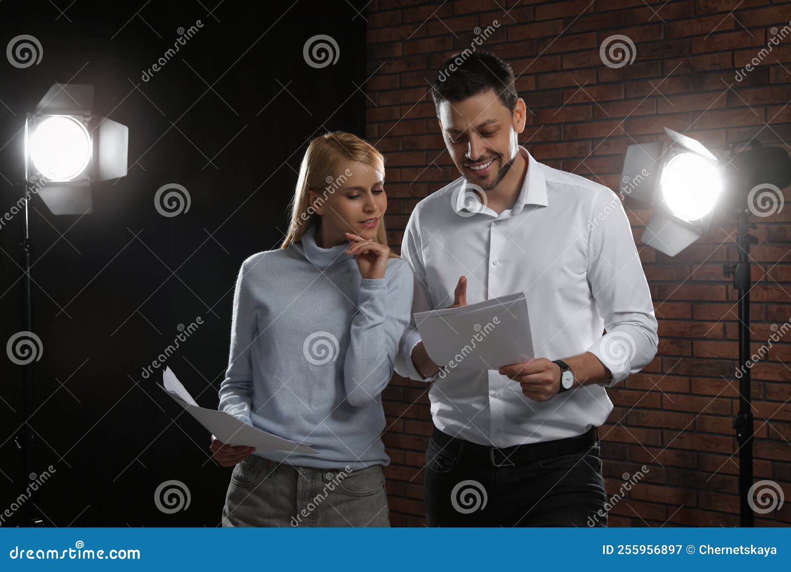 Professional Actors Reading Their Scripts during Rehearsal in Theatre ...