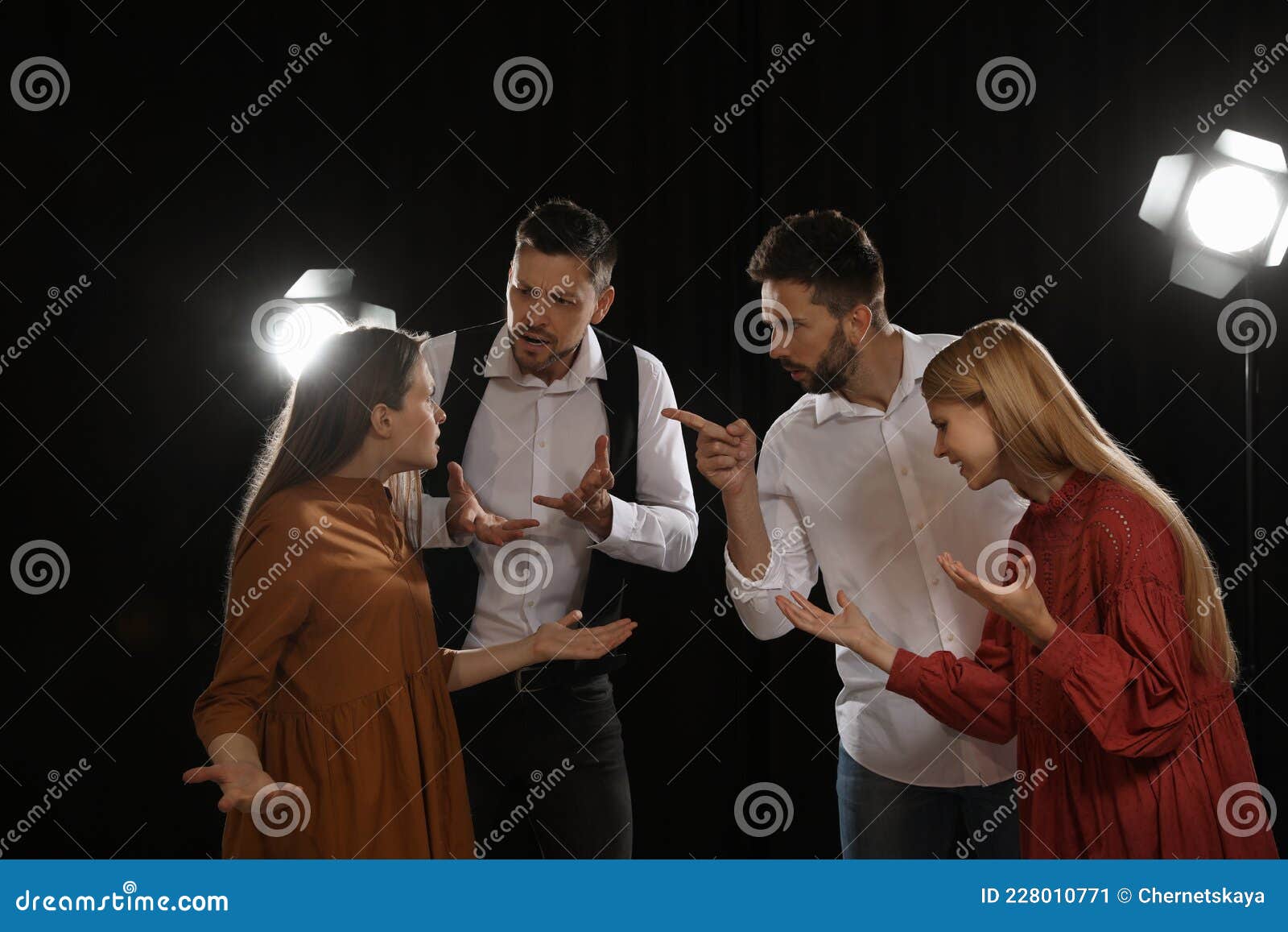 Professional Actors Rehearsing on Stage in Theatre Stock Image - Image ...