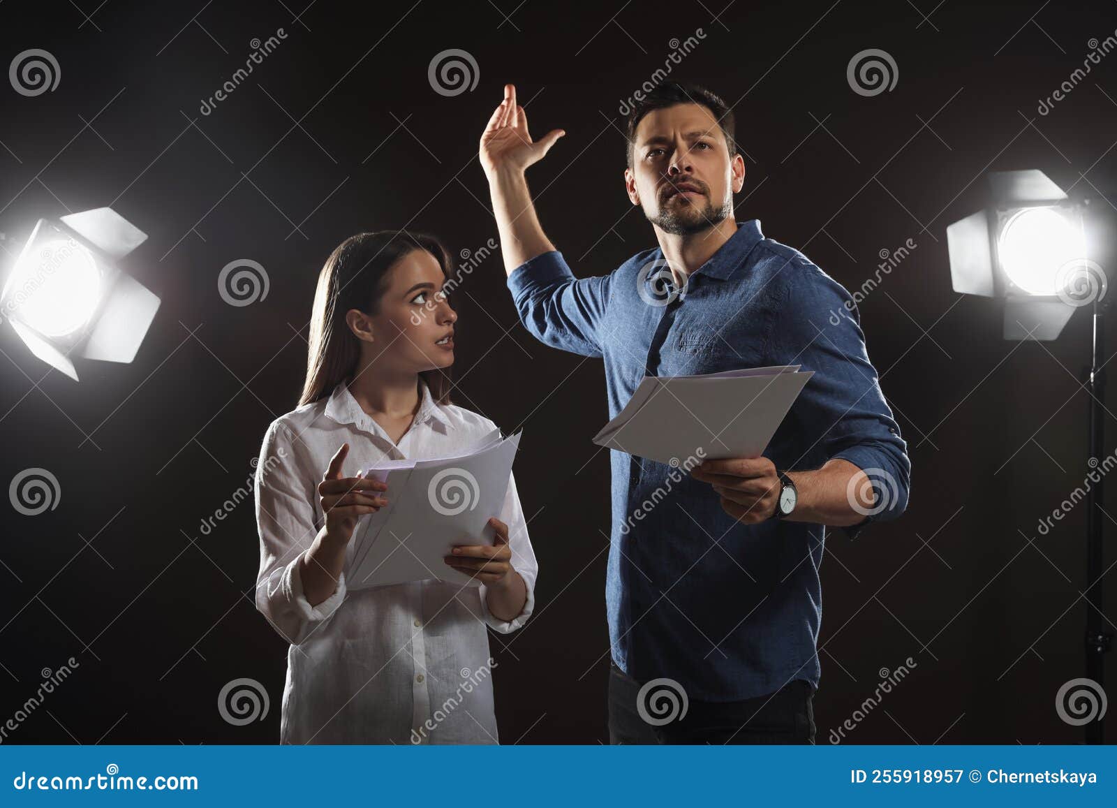 Professional Actors Rehearsing on Stage in Theatre Stock Image - Image ...