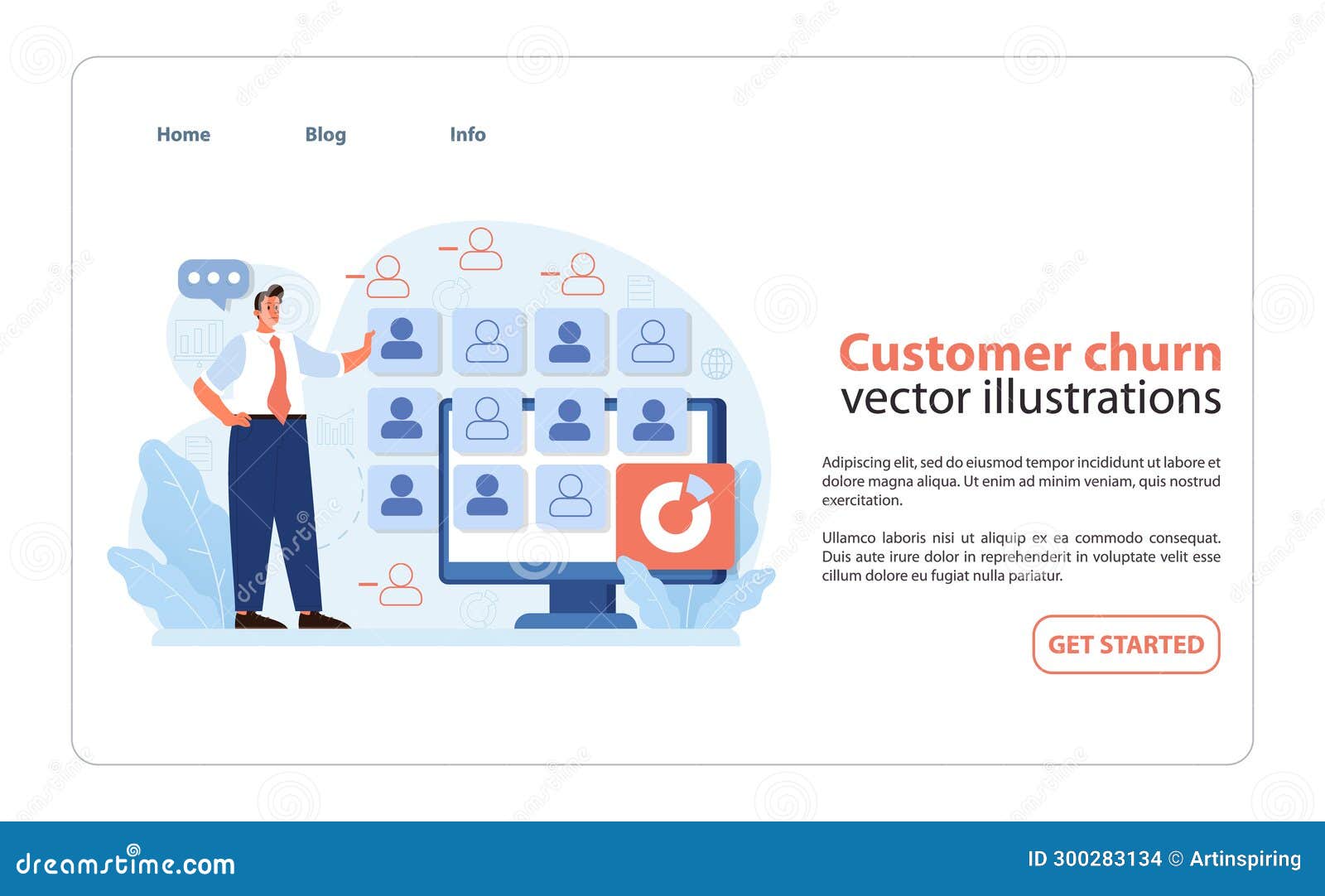 Professional Analyzing Customer Churn on a Digital Screen. Stock Vector ...