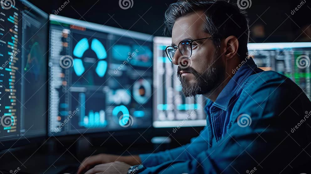 Professional Analyzing Data on Multiple Screens for Risk Mitigation in ...