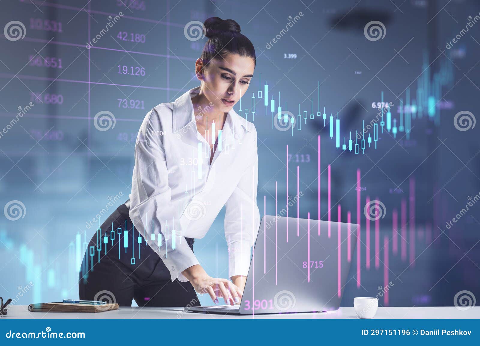 Professional Analyzing Virtual Data Projections on a Screen Stock Photo ...