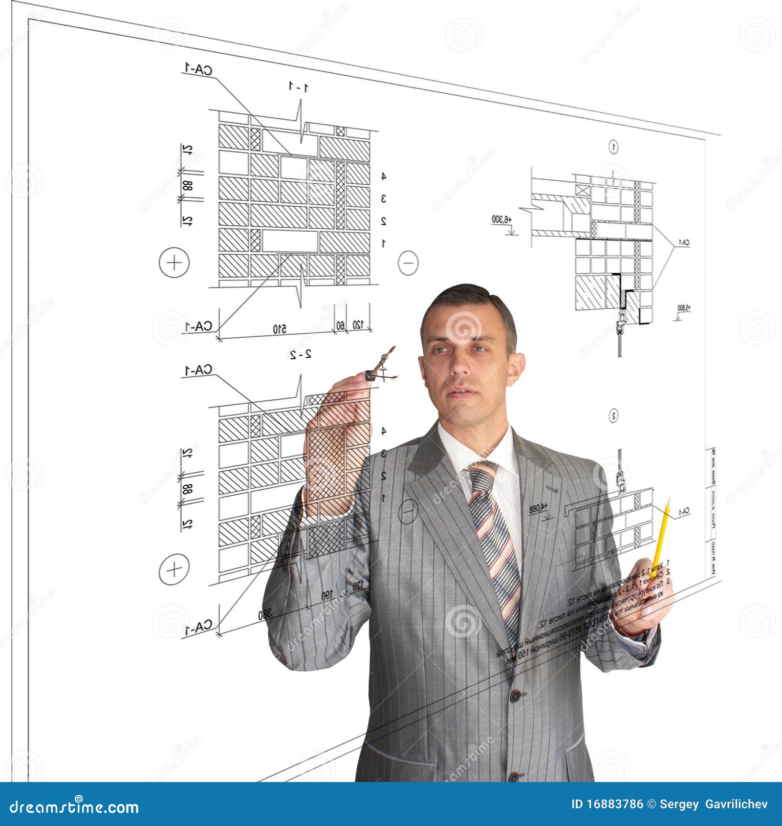 Professional Architect Sitting At Office Desk And Working, He Is ...