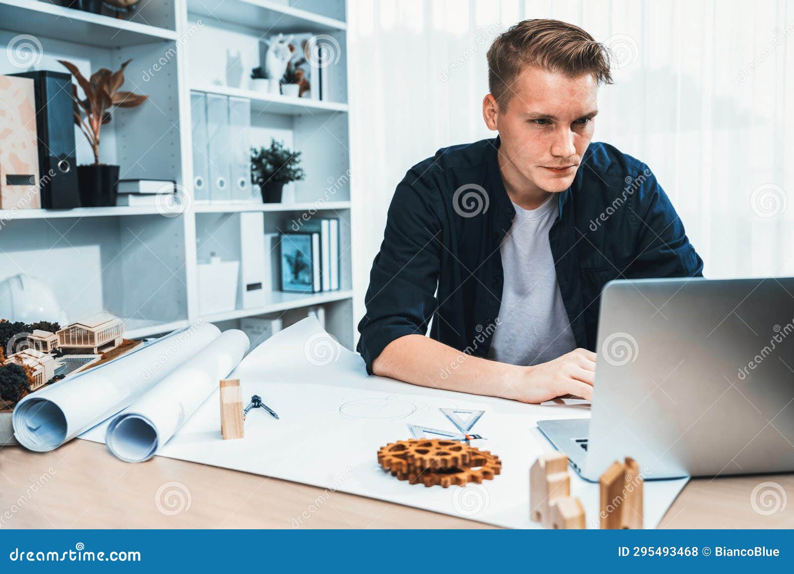 Professional Architect Designer Sit at Desk in Office Portrait ...