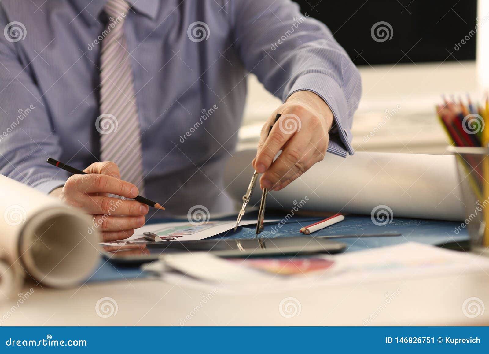 Professional Architect Drafting Building Project Stock Image - Image of ...
