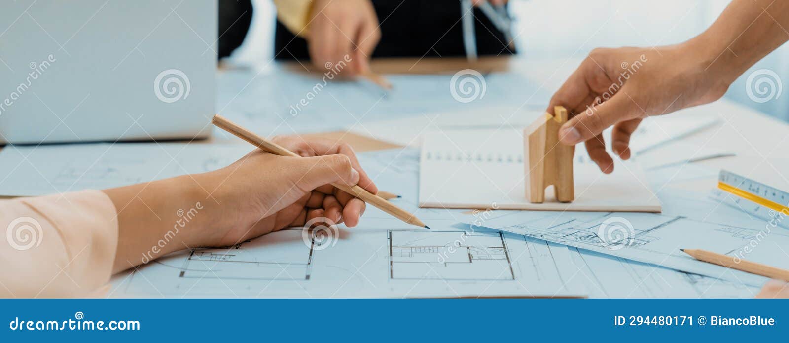 Professional Architect Hand Draw a Blueprint on Table. Closeup ...