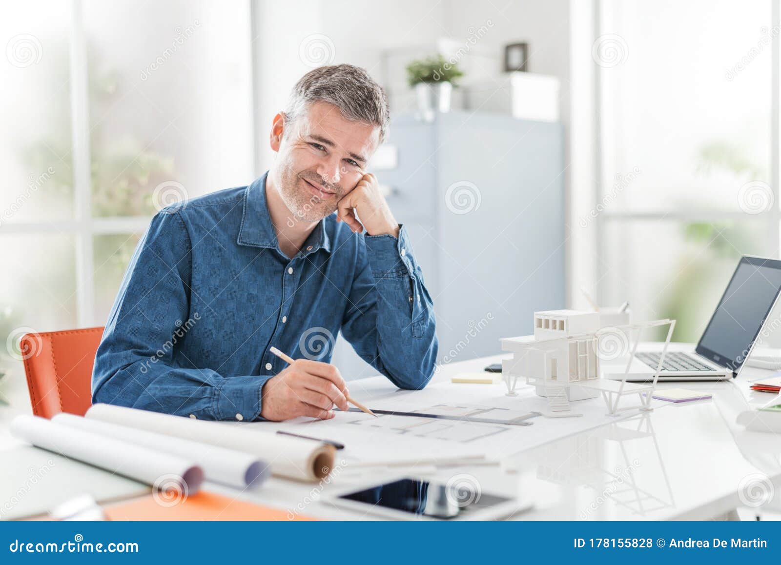 Professional Architect in His Office Stock Photo - Image of ...