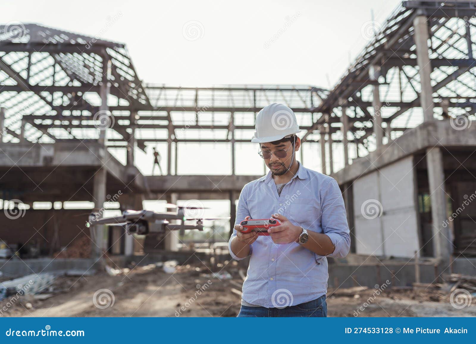 Professional Architect Operating Drone for Aerial View Survey ...