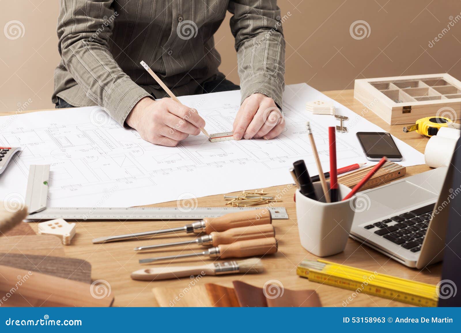 Professional Architect Working at His Desk Stock Image - Image of desk ...
