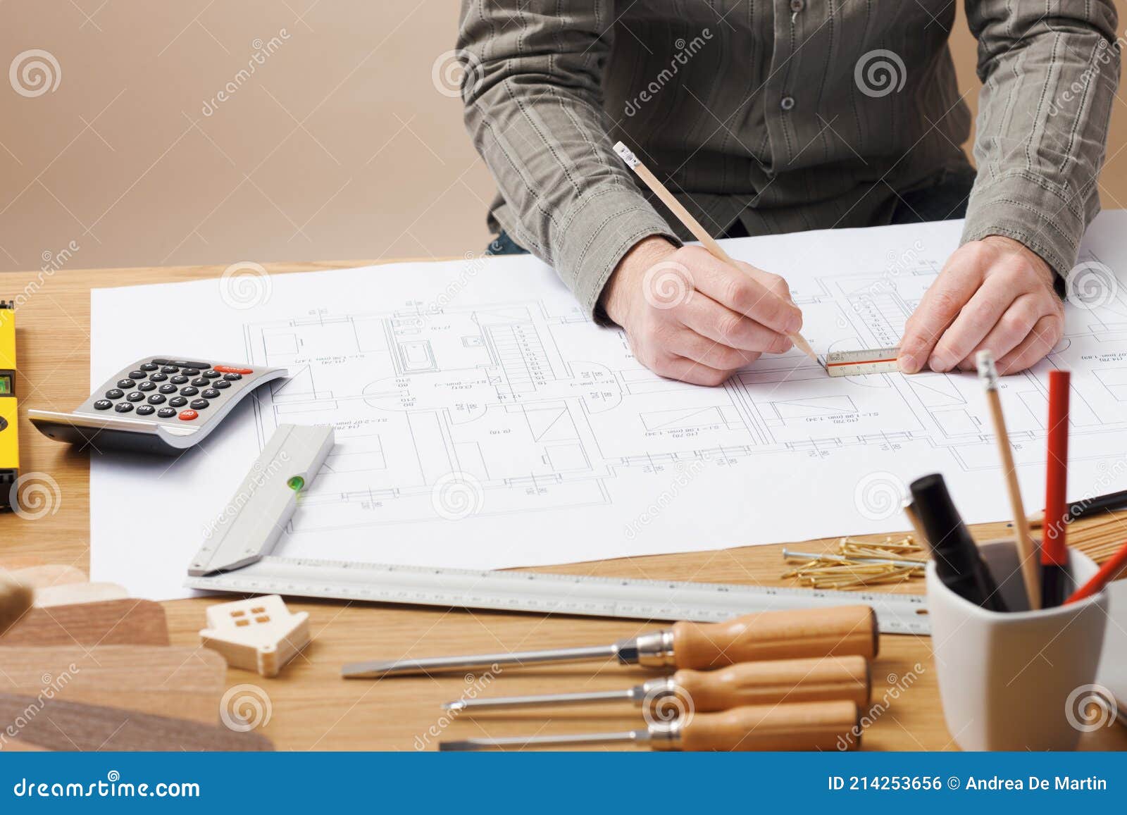 Professional Architect Working at His Desk Stock Photo - Image of hands ...