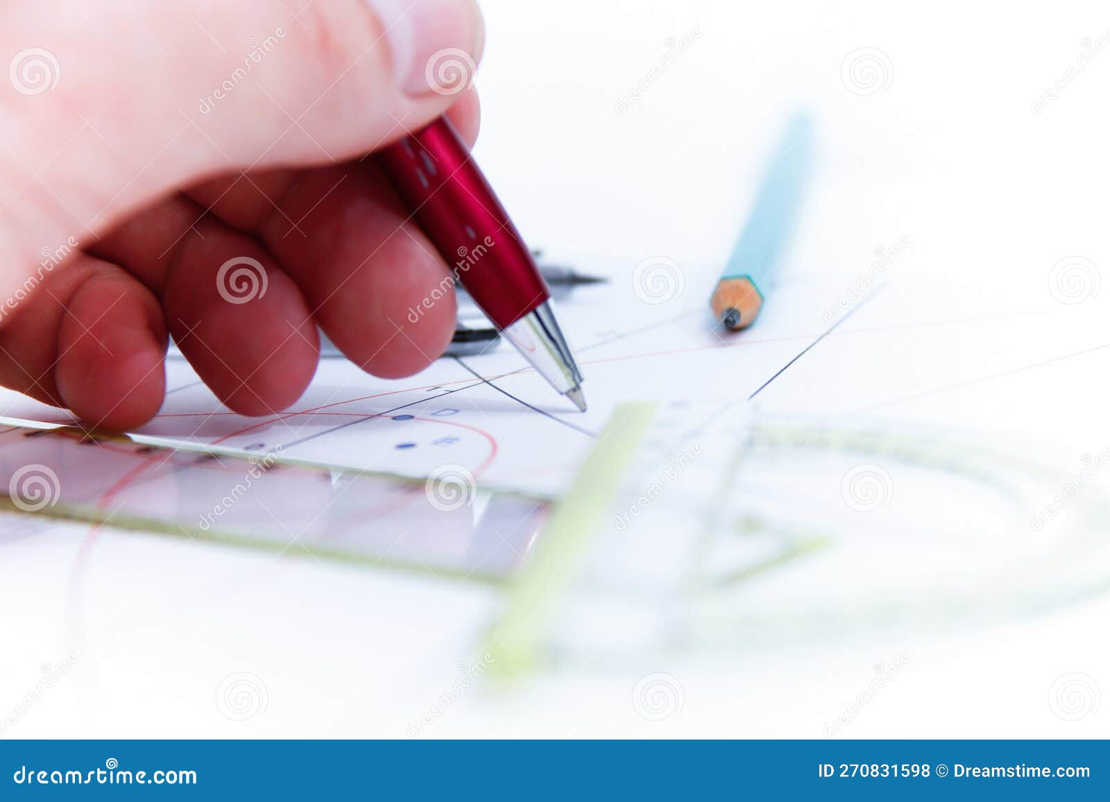 Professional Architect Working at His Desk, Measuring and Estimating ...