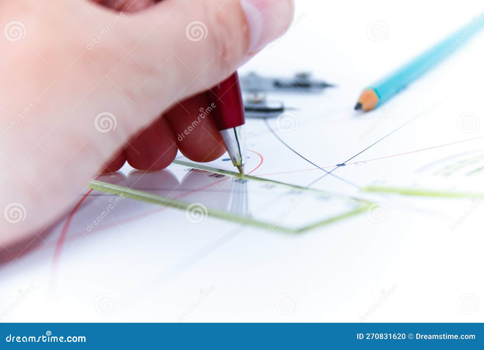 Professional Architect Working at His Desk, Measuring and Estimating ...