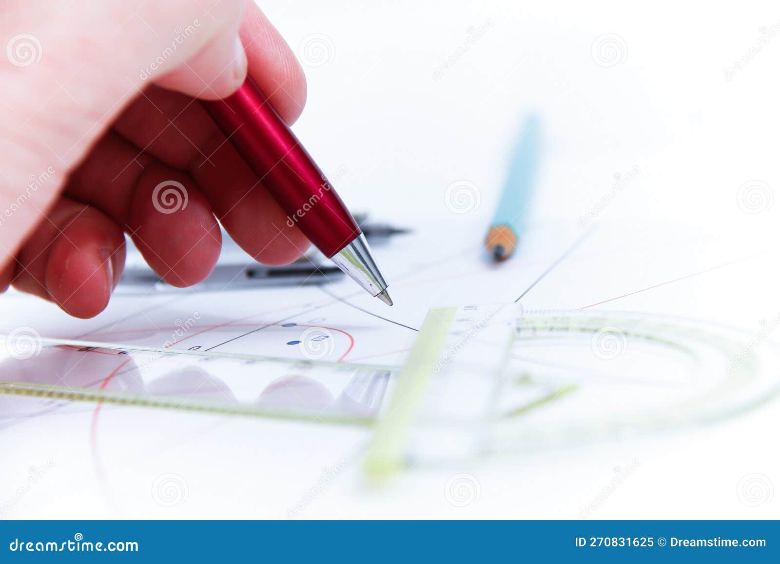 Professional Architect Working at His Desk, Measuring and Estimating ...