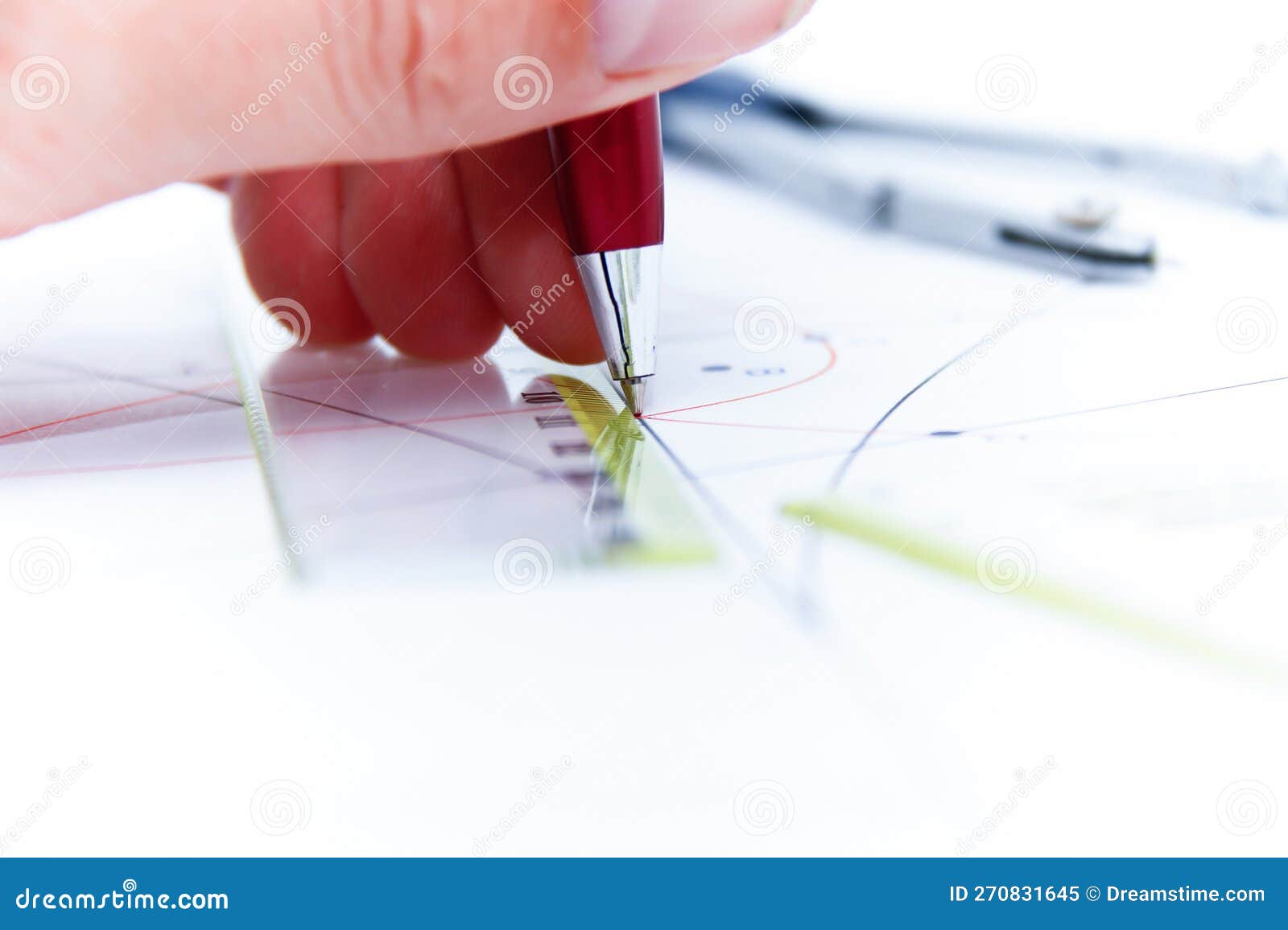 Professional Architect Working at His Desk, Measuring and Estimating ...