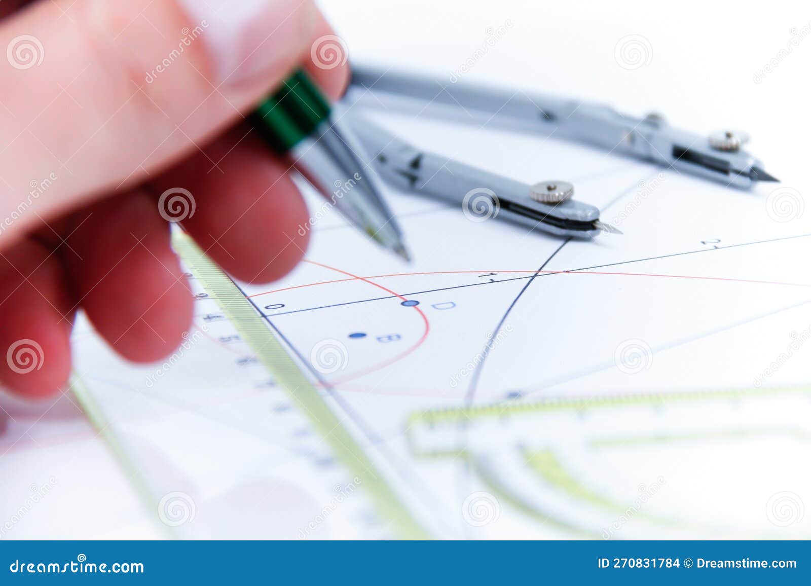 Professional Architect Working at His Desk, Measuring and Estimating ...