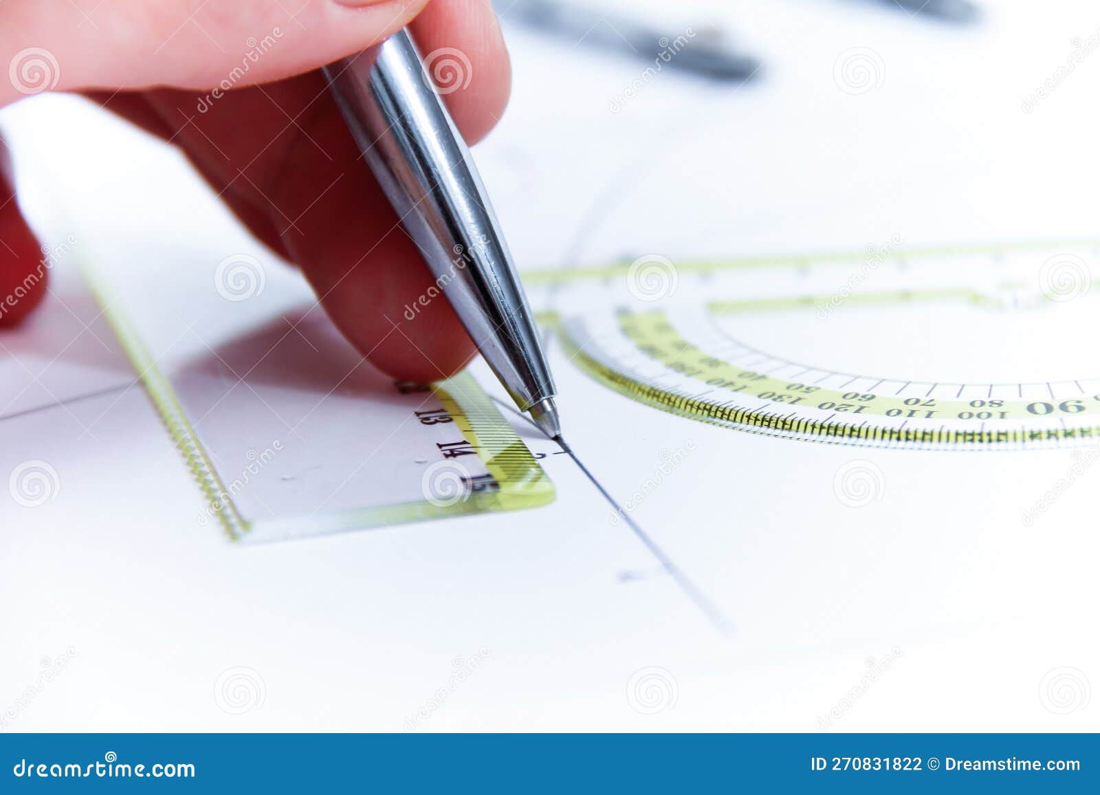 Professional Architect Working at His Desk, Measuring and Estimating ...