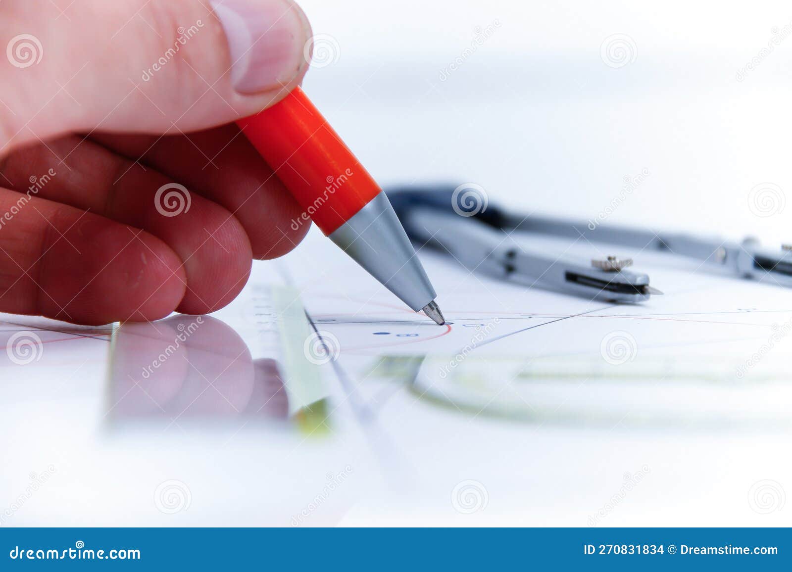 Professional Architect Working at His Desk, Measuring and Estimating ...