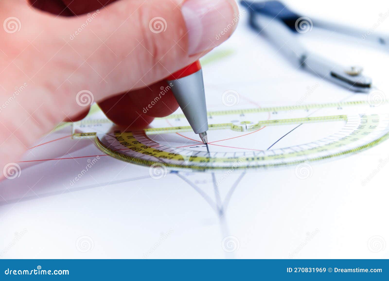 Professional Architect Working at His Desk, Measuring and Estimating ...