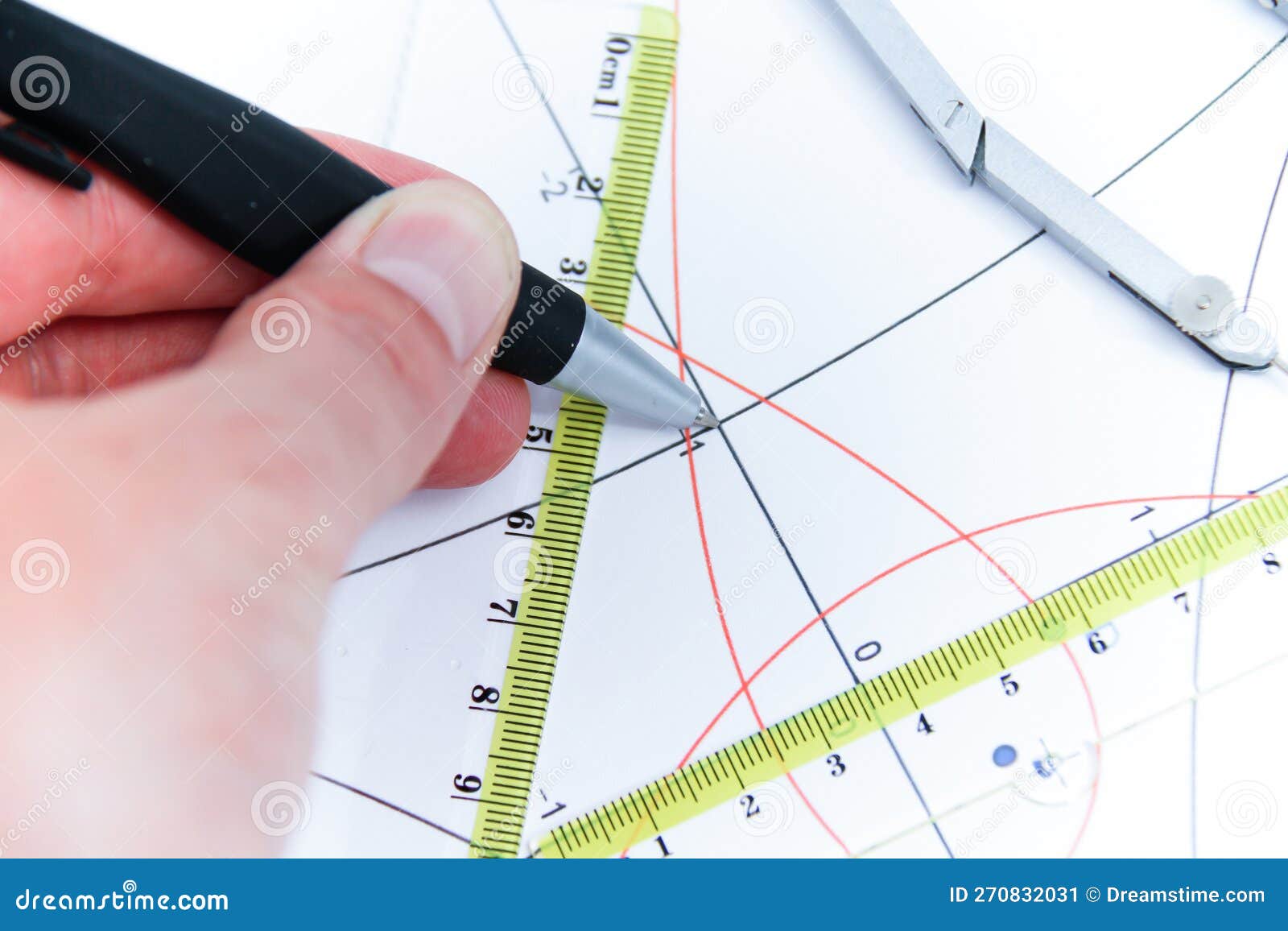 Professional Architect Working at His Desk, Measuring and Estimating ...