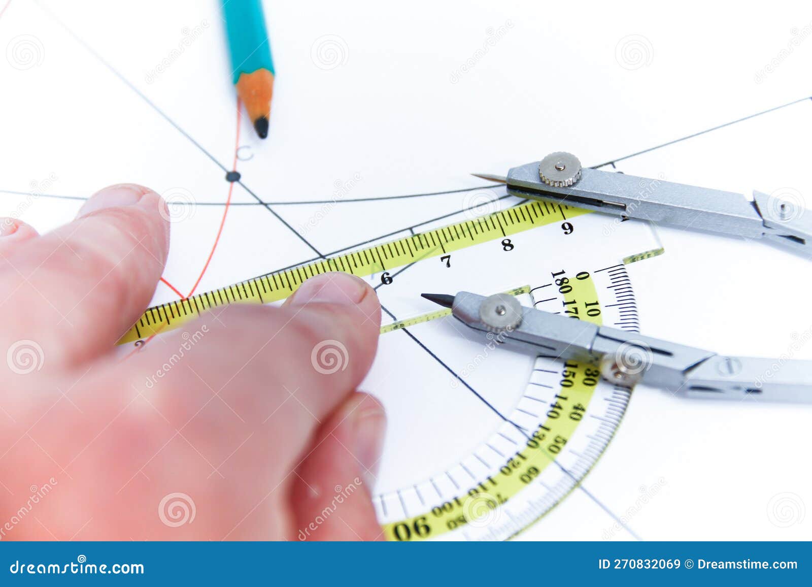 Professional Architect Working at His Desk, Measuring and Estimating ...