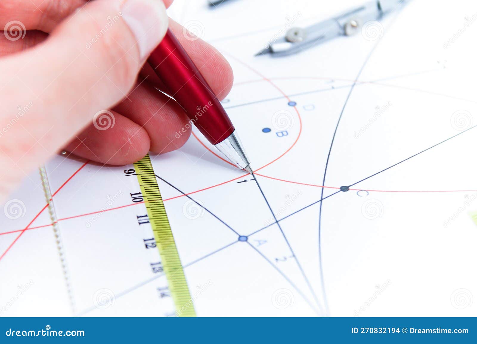 Professional Architect Working at His Desk, Measuring and Estimating ...