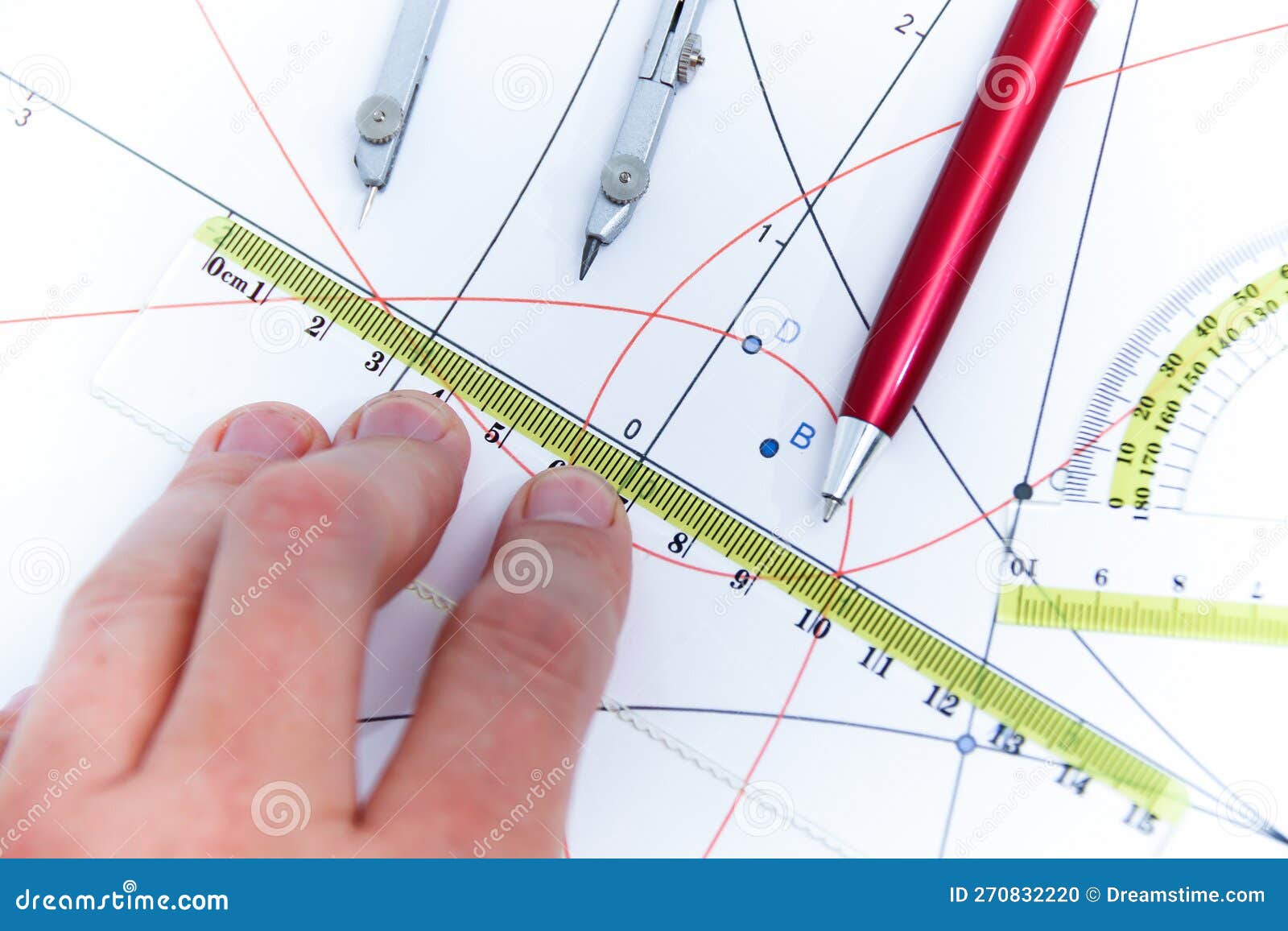 Professional Architect Working at His Desk, Measuring and Estimating ...
